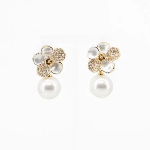 AREA STARS Indira Pearl Flower Drop Earrings - Gold