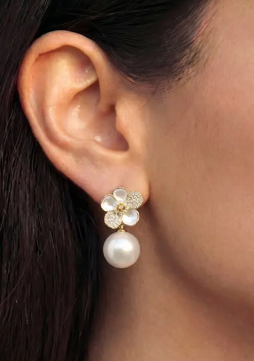 AREA STARS Indira Pearl Flower Drop Earrings