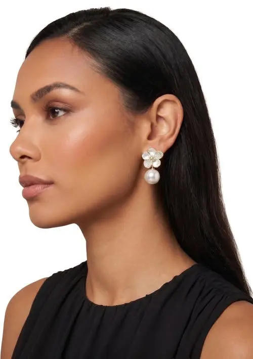 AREA STARS Indira Pearl Flower Drop Earrings