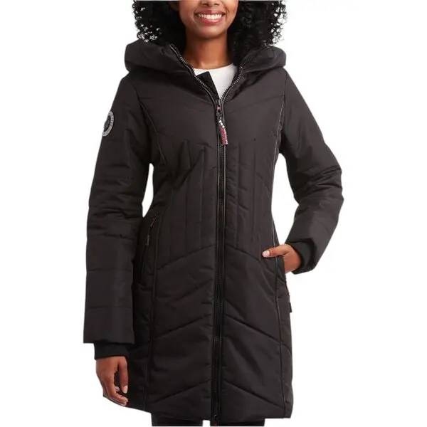 CANADA WEATHER GEAR Long Puffer Jacket With Faux Fur Trim - Black