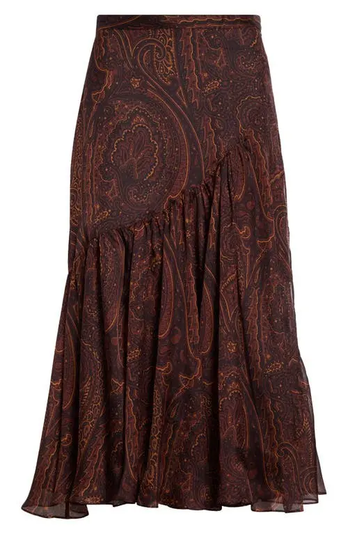 Etro Paisley Print Asymmetric Silk Skirt - Black/bordeaux