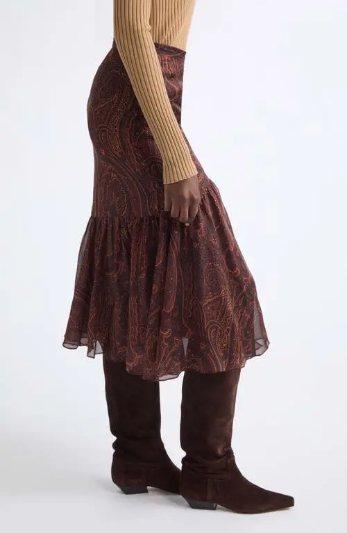 Etro Paisley Print Asymmetric Silk Skirt - Black/bordeaux