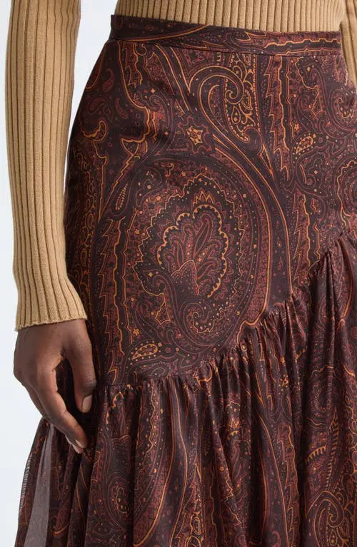 Etro Paisley Print Asymmetric Silk Skirt - Black/bordeaux