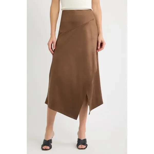 CITY BLUES Faux Suede Asymmetric Midi Dress - Brown
