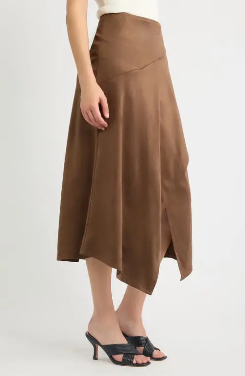 CITY BLUES Faux Suede Asymmetric Midi Dress - Brown