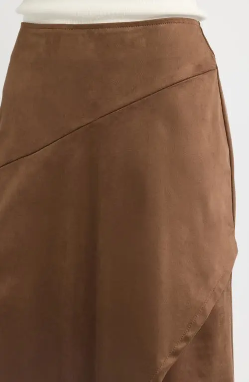 CITY BLUES Faux Suede Asymmetric Midi Dress - Brown