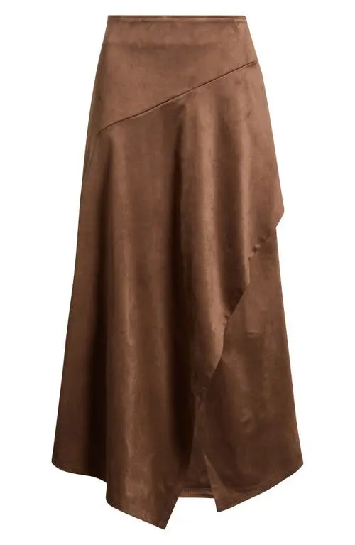 CITY BLUES Faux Suede Asymmetric Midi Dress - Brown