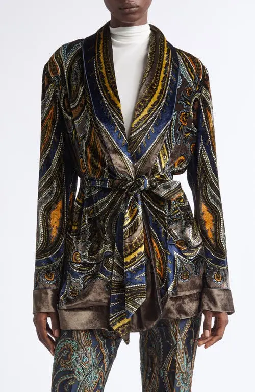 Etro Paisley Velvet Wrap Jacket - Printed Brown Base