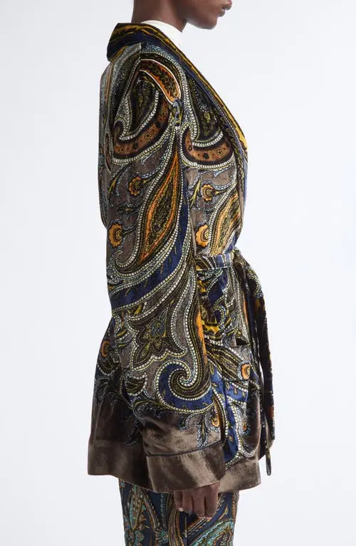 Etro Paisley Velvet Wrap Jacket - Printed Brown Base
