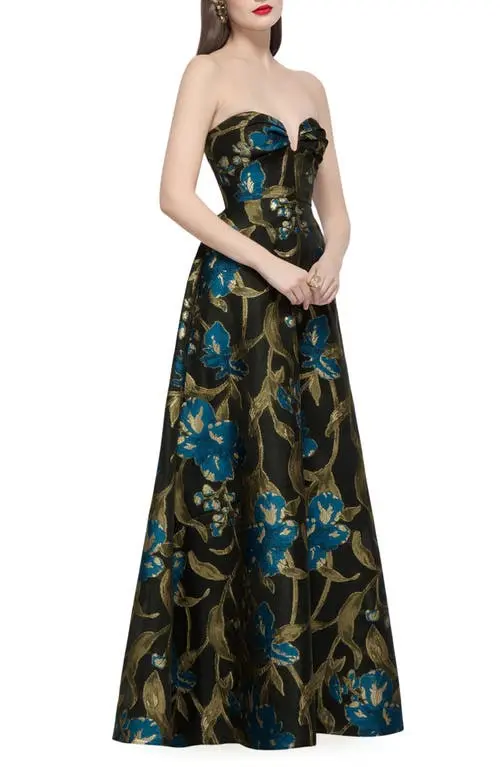Dessy Collection Veronica Floral Print Strapless Gown