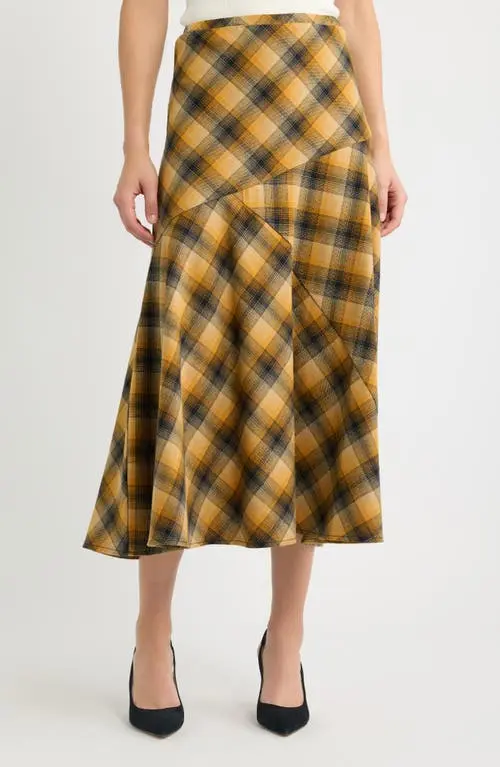 CITY BLUES Plaid A-line Midi Skirt