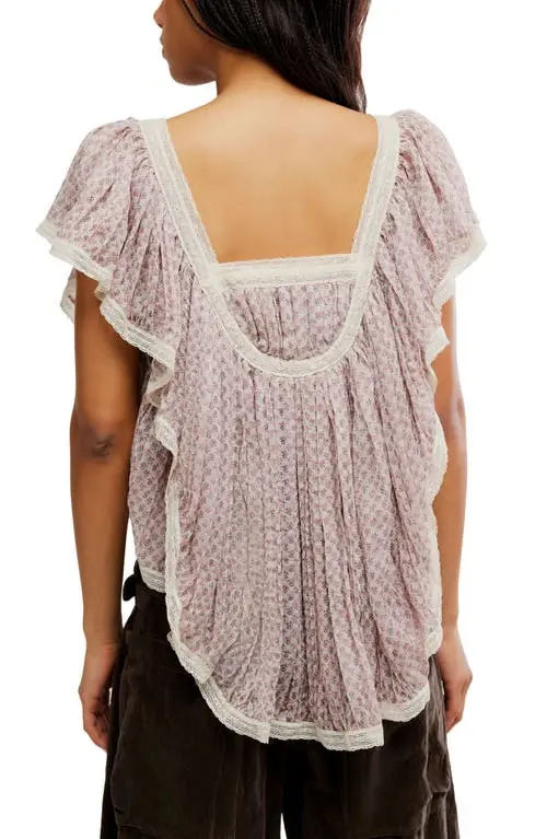 Free People Clara Lace Detail Flutter Sleeve Top