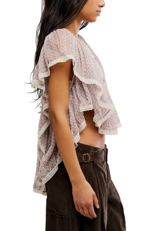 Free People Clara Lace Detail Flutter Sleeve Top