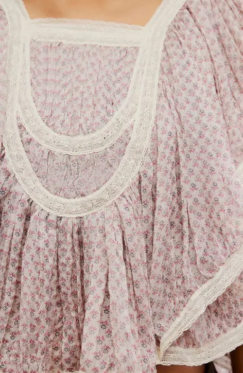 Free People Clara Lace Detail Flutter Sleeve Top