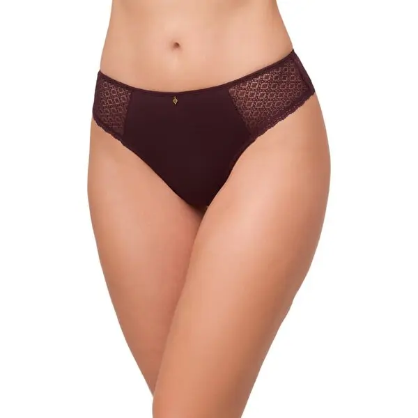 MONTELLE INTIMATES Lace & Microfiber Thong