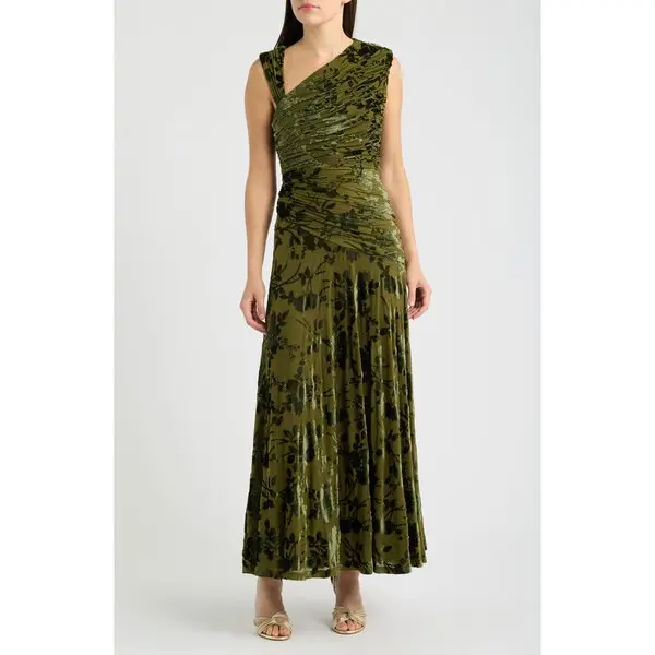 HUTCH Ester Ruched Velvet Gown