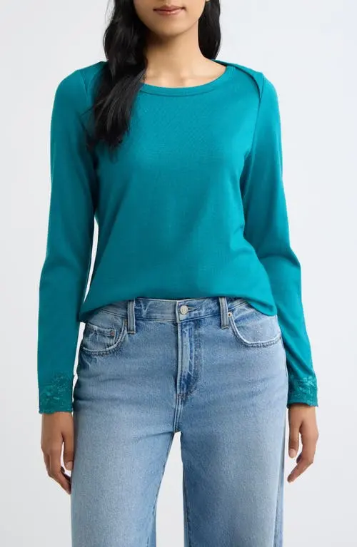 CITY BLUES Lace Cuff Knit Top - Teal