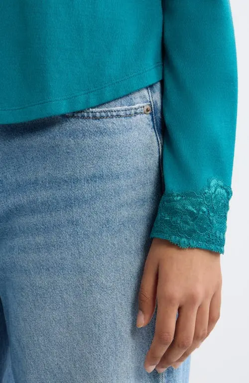 CITY BLUES Lace Cuff Knit Top - Teal