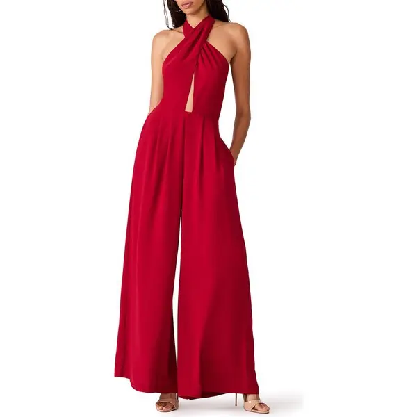 Steve Madden Aiyana Wide Leg Halter Jumpsuit - True Red