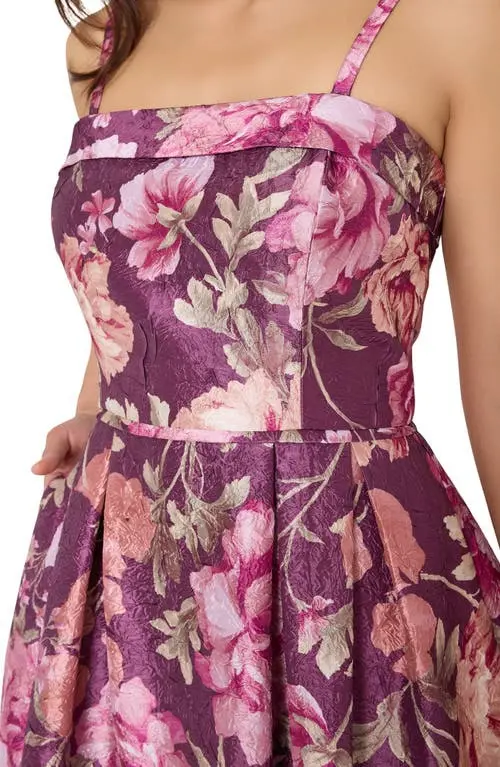 TAHARI ASL Floral Jacquard Sleeveless Satin Gown
