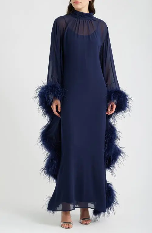 HUTCH Sheer Feather Trim Dress