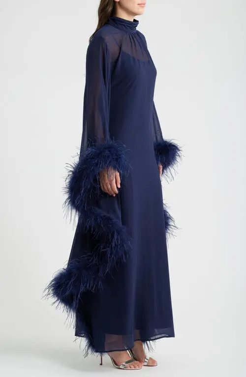 HUTCH Sheer Feather Trim Dress