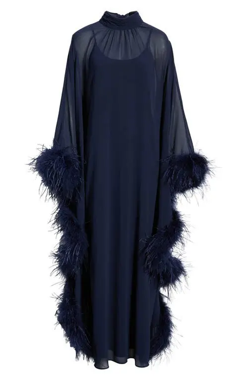 HUTCH Sheer Feather Trim Dress