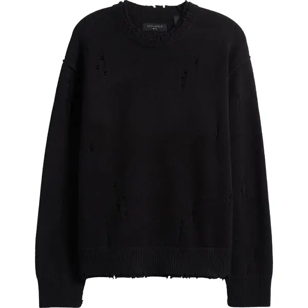 ALLSAINTS Wolf Distressed Crewneck Sweater - Black