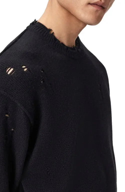 ALLSAINTS Wolf Distressed Crewneck Sweater - Black