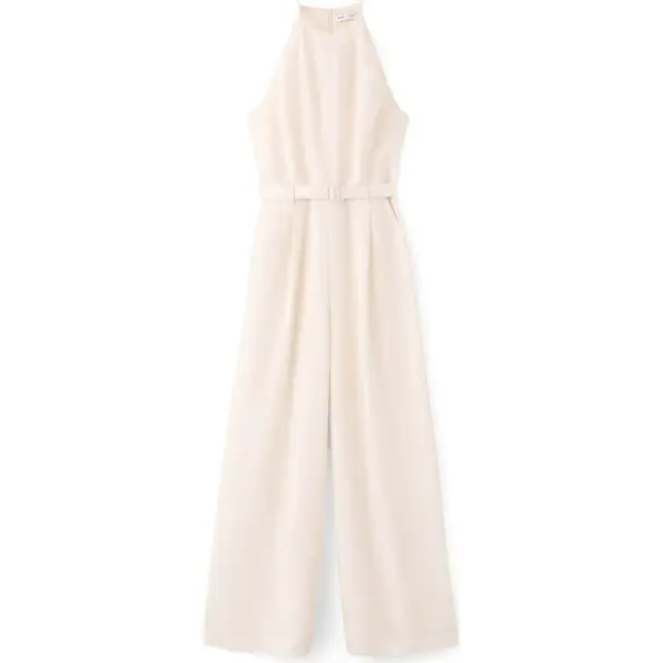 Mango Belted Sleeveless Wide Leg Jumpsuit - Ecru