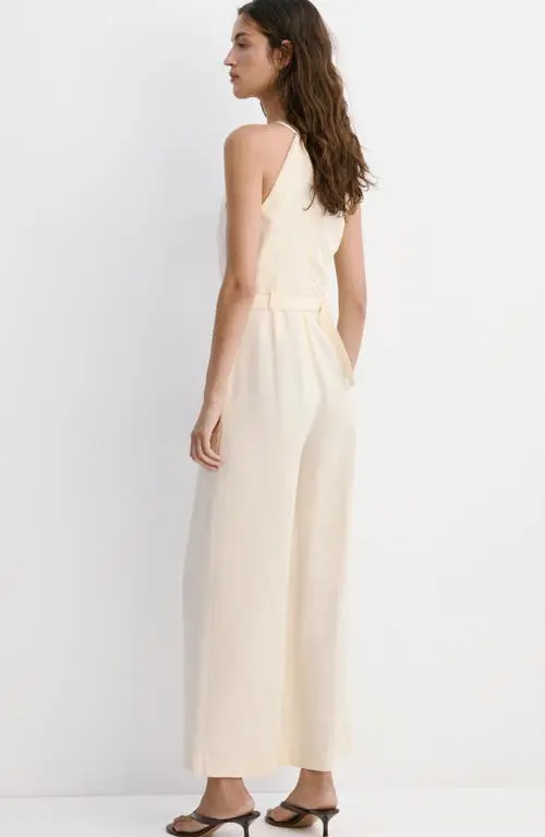 Mango Belted Sleeveless Wide Leg Jumpsuit
