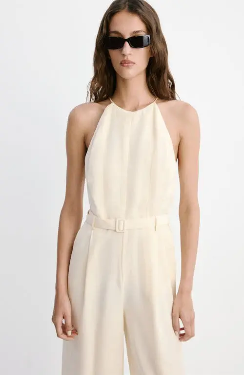 Mango Belted Sleeveless Wide Leg Jumpsuit