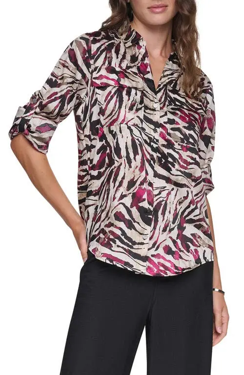 Dkny Print Roll Tab Button Shirt