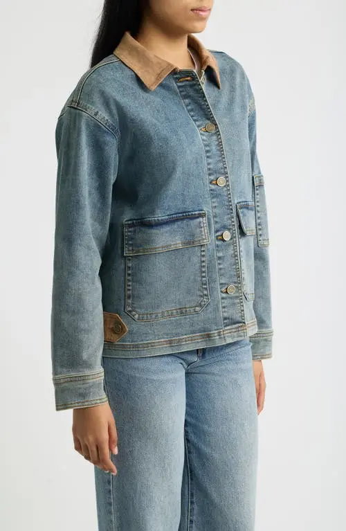 CITY BLUES Faux Suede Collar Denim Jacket