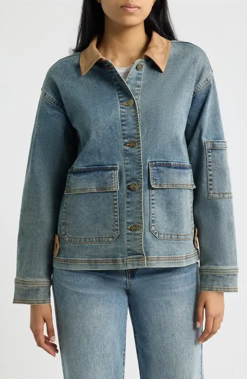 CITY BLUES Faux Suede Collar Denim Jacket