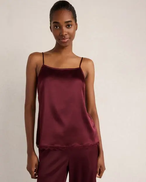HAVEN WELL WITHIN Washable Silk Lace Cami - Deep Merlot