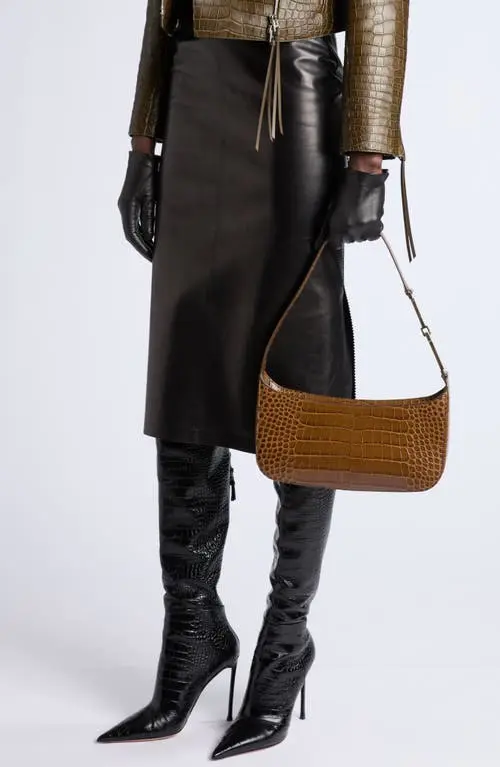 TOM FORD Small Arc Croc Embossed Leather Shoulder Bag - Cinnamon