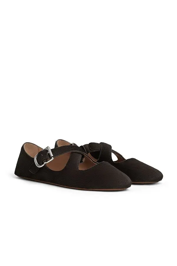 Alaïa Criss Cross Ballet Flat In Blue - Chocolate