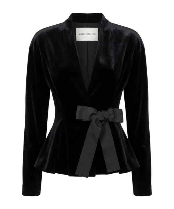Alberta Ferretti Bow Embellished Velvet Jacket