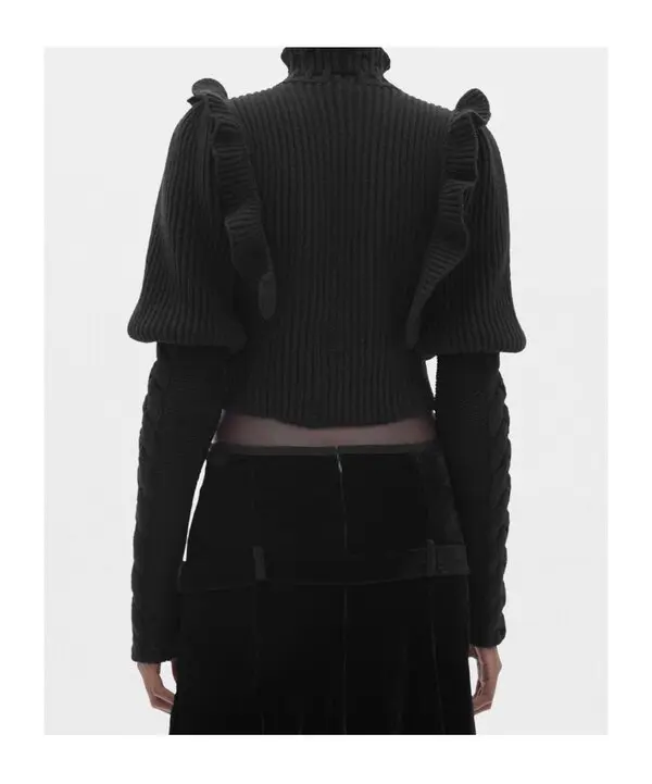 ANN DEMEULEMEESTER Ruffled-detail Cable-knit Sweater