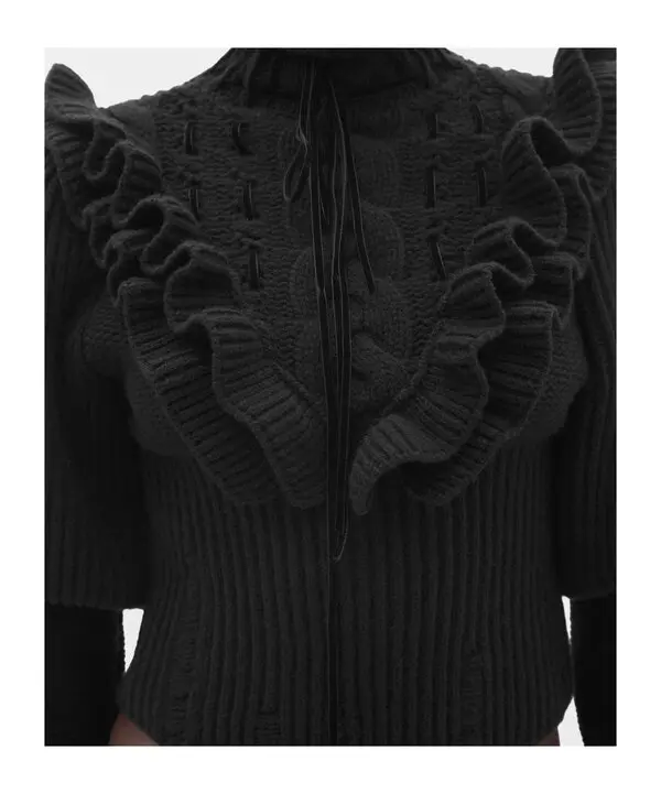 ANN DEMEULEMEESTER Ruffled-detail Cable-knit Sweater