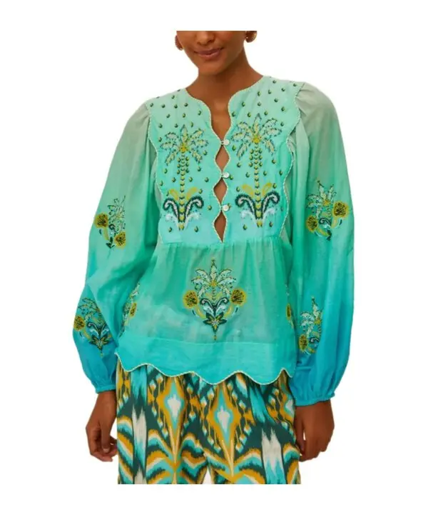 Farm Rio Palm Tree Embroidered Top