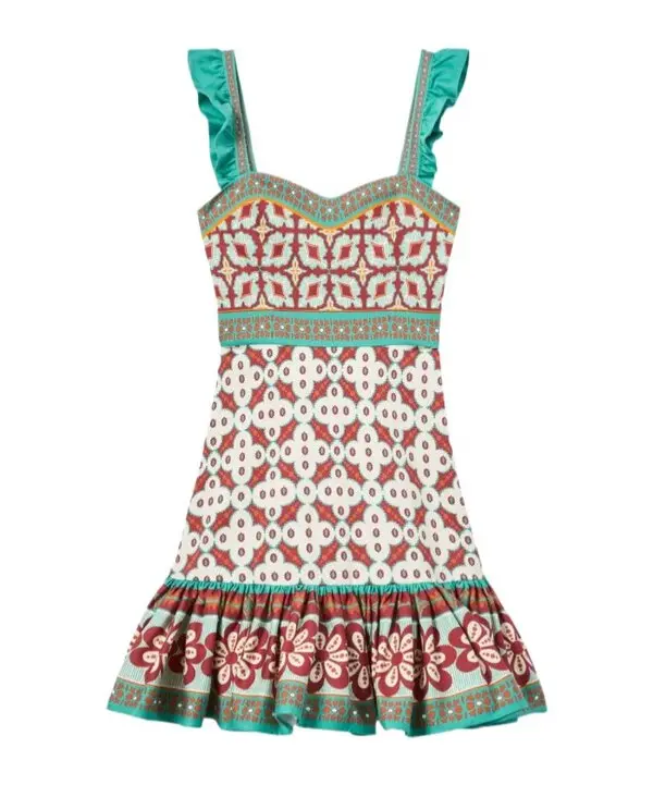 La DoubleJ Gingerbread Ruffled Printed Mini Dress - Multicolor
