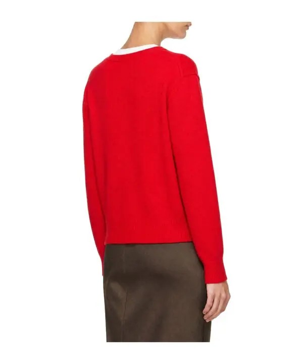 DUNST Ribbed V-neck Knitted Sweater - Red
