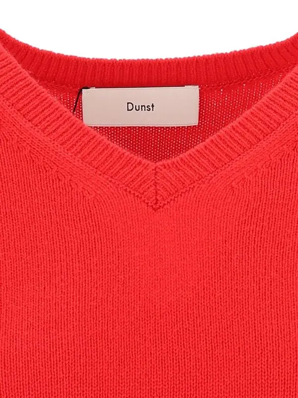 DUNST Ribbed V-neck Knitted Sweater - Red