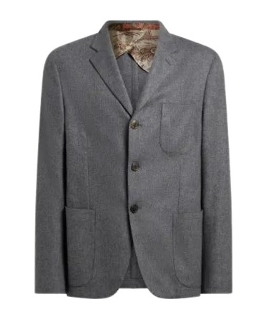 Etro Single-breasted Jacket In Plain-coloured Wool-blend Flannel