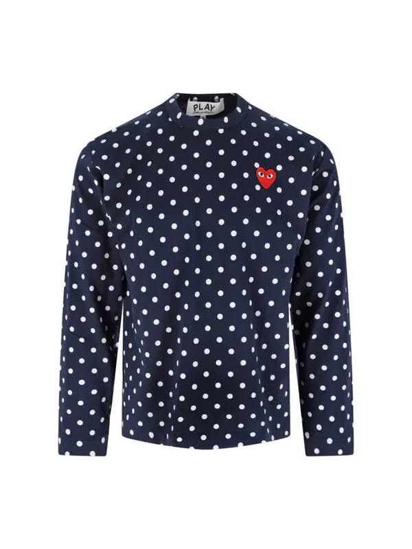 Play Comme Des Garcon Polka Dot Heart Logo Long Sleeve Sweatshirt - Blue