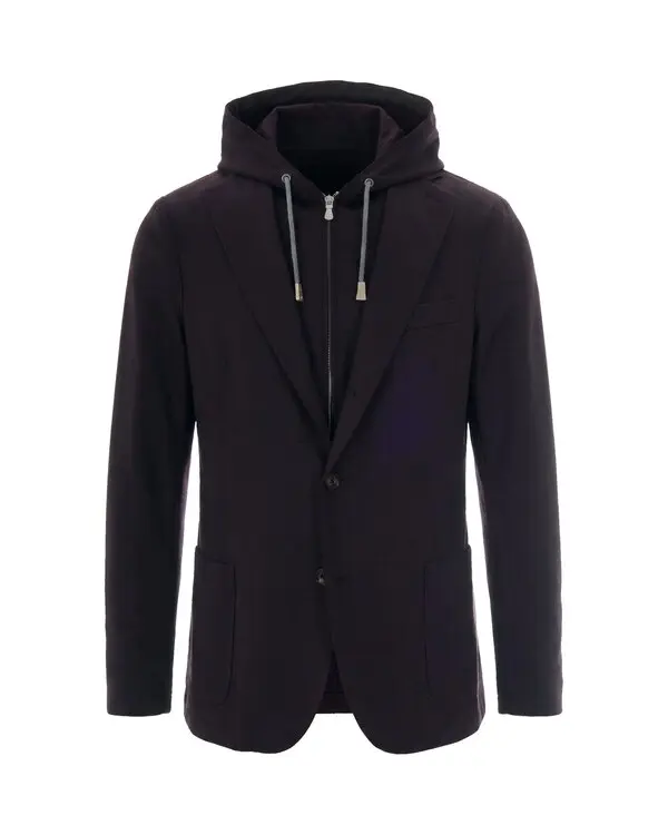 Eleventy Hooded Zip-front Blazer Jacket - Bordeaux