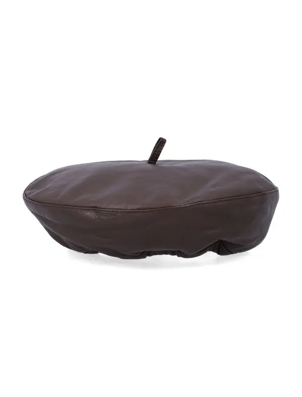 THE GARMENT Soho Lambskin Leather Beret With Sculptural Rounded Shape And Back Tie Detail - Marrone