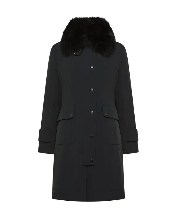 Peuterey Hooded Long Down Coat With Fur Trim - Nero